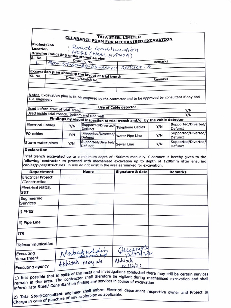 Mechanised Excavation Approval Form | PDF