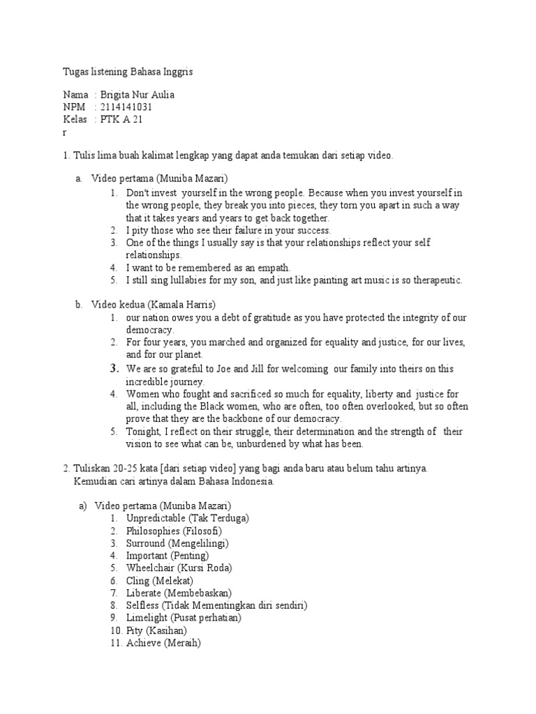 Tugas Listening Bahasa Inggris Brigita | PDF