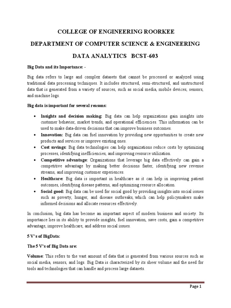 Unit 2 Notes Data Analytics | PDF | Analytics | Big Data