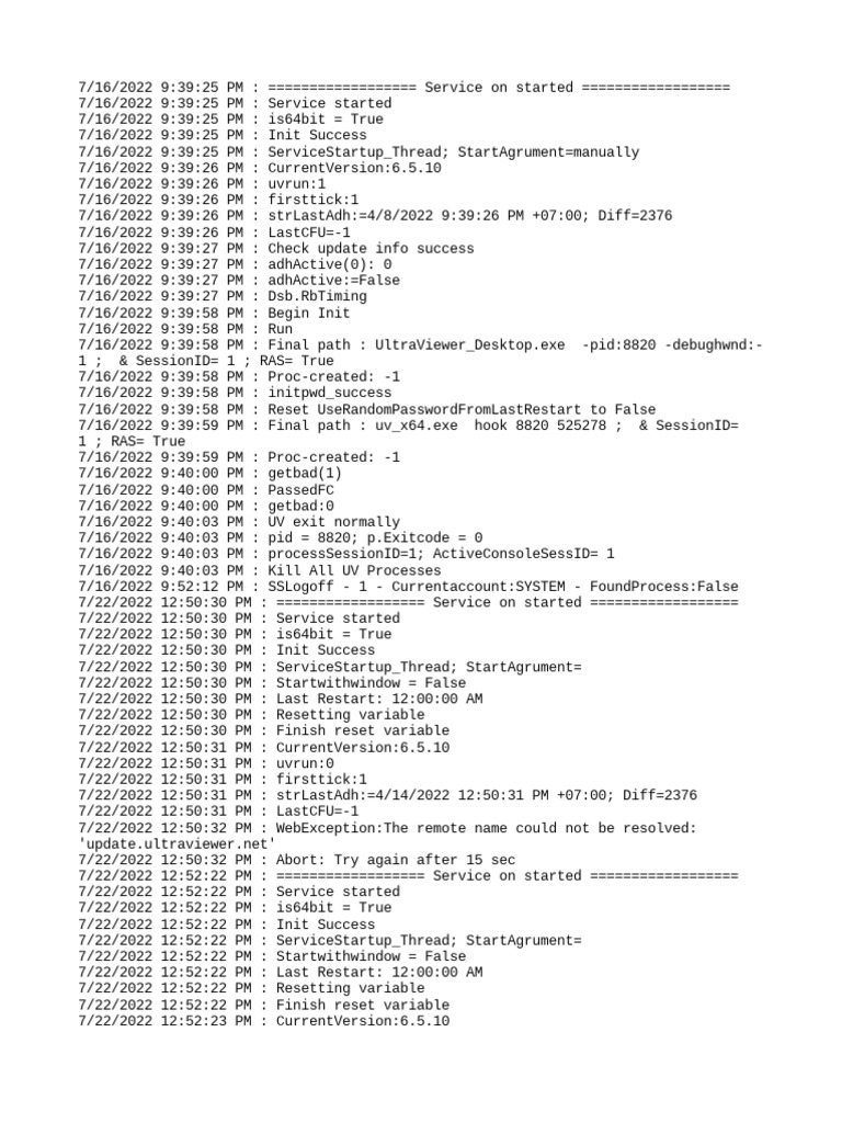 UltraViewerService Log | PDF | Information Technology | System Software