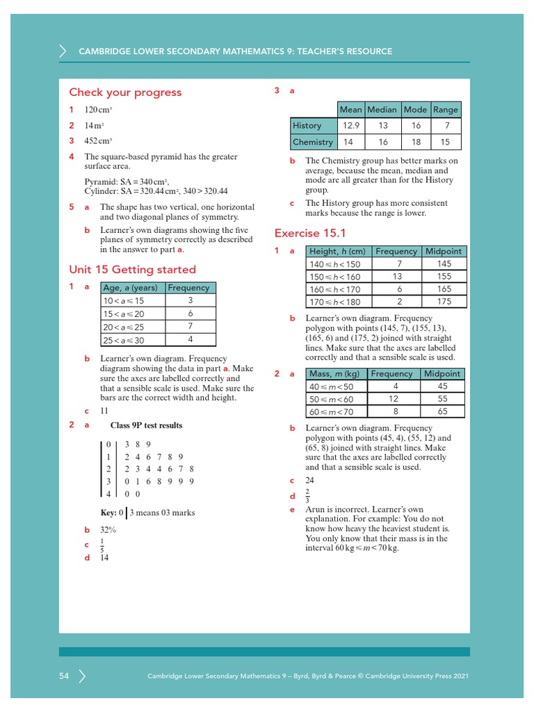 Check Your Progress: Cambridge Lower Secondary Mathematics 9: Teacher'S ...