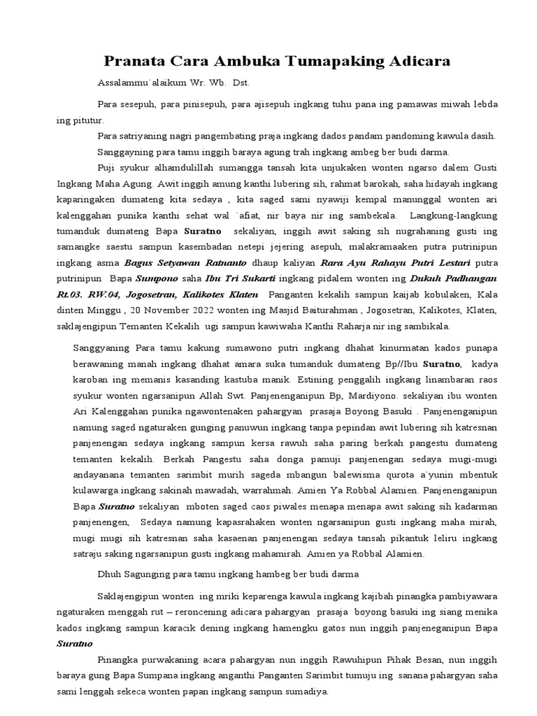 Pahargyan Boyong Basuki Bp. Suratno | PDF