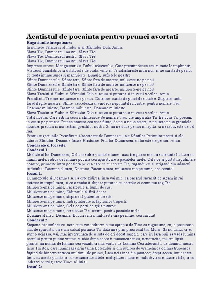 Acatistul de Pocainta Pentru Prunci Avortati | PDF