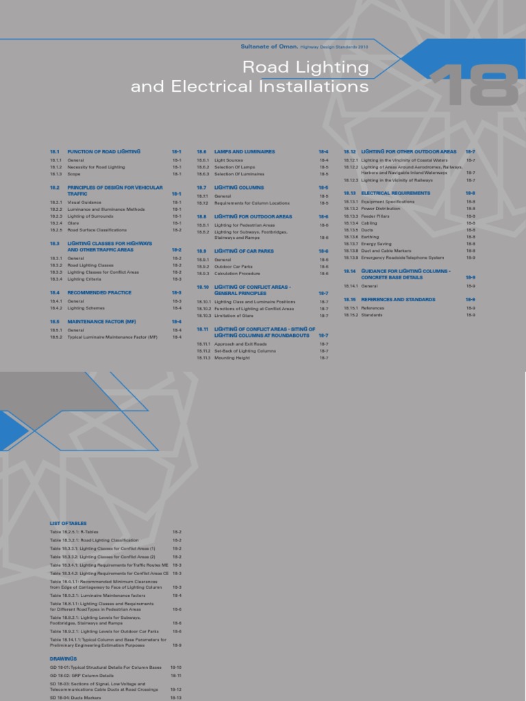 Road Lighting and Electrical Installations: Highway Design Standards ...