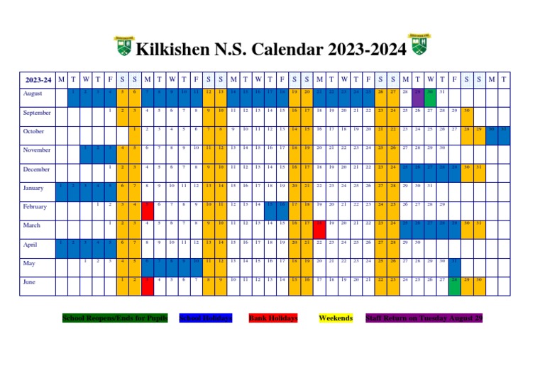 Kilkishen Ns Calendar 2023 2024 | PDF