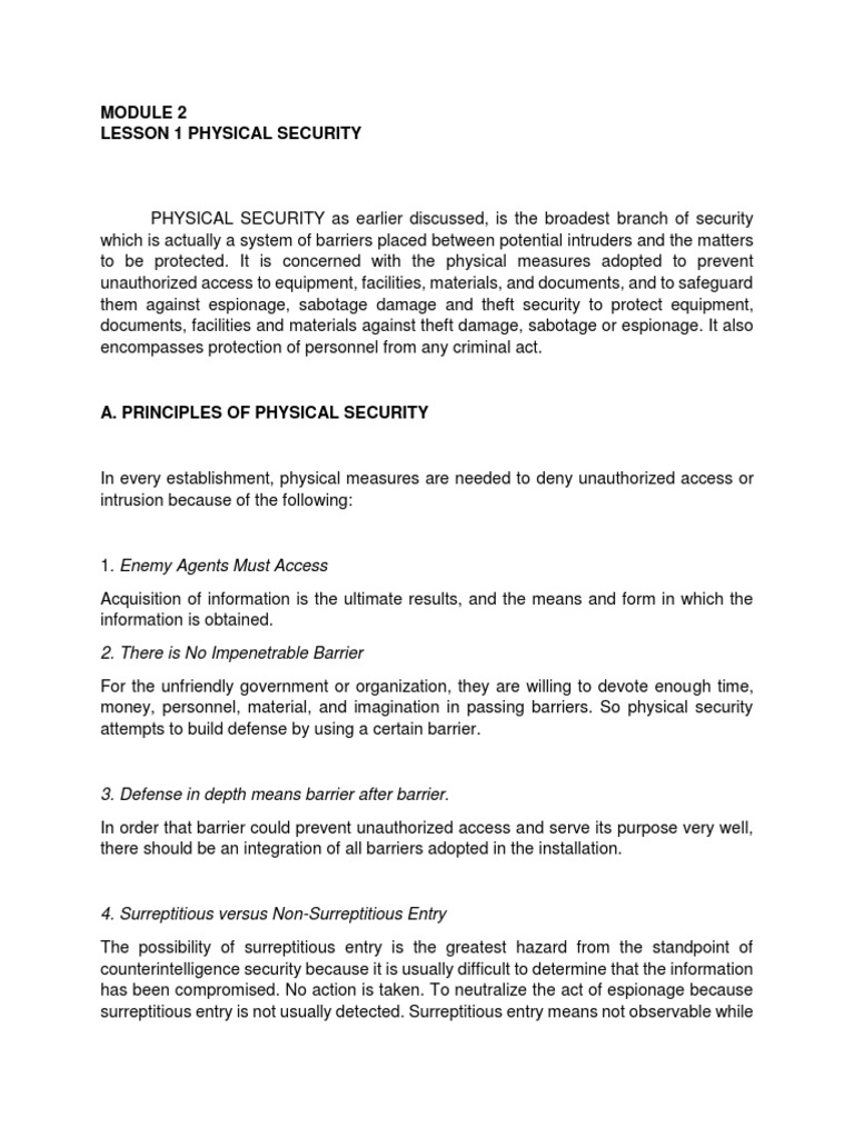 Lesson 1 Physical Security: 2. There Is No Impenetrable Barrier | PDF | Physical Security ...