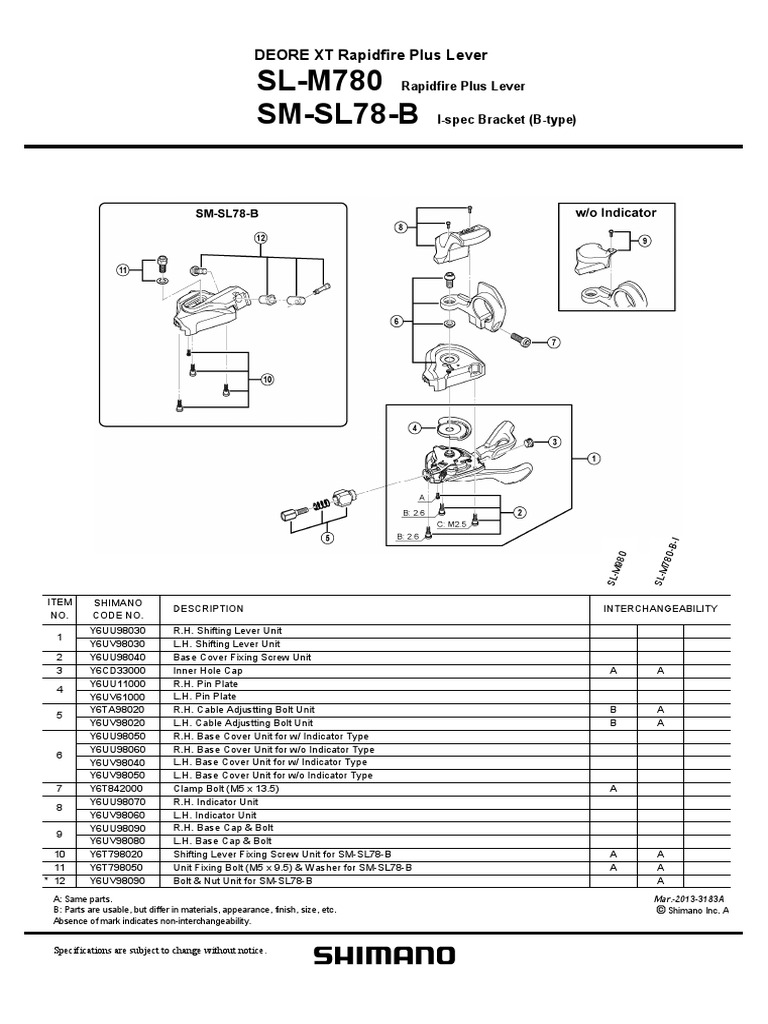 SL-M780 SM-SL78-B: DEORE XT Rapidfire Plus Lever | PDF | Mechanical ...