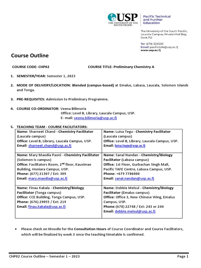 Course Outline: Veena - Bilimoria@usp - Ac.fj | Download Free PDF | Chemical Substances ...