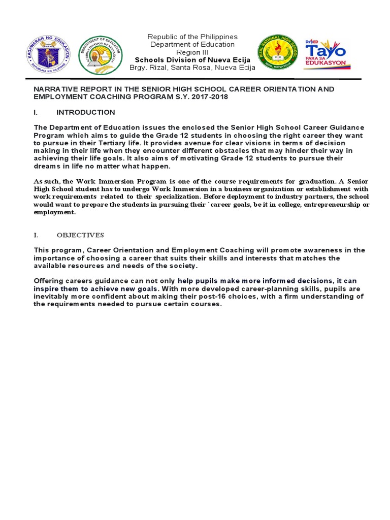 Senior High Career Orientation Report | PDF | Wellness
