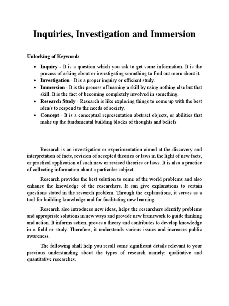 Inquiries, Investigations and Immersions | PDF | Inquiry | Thought