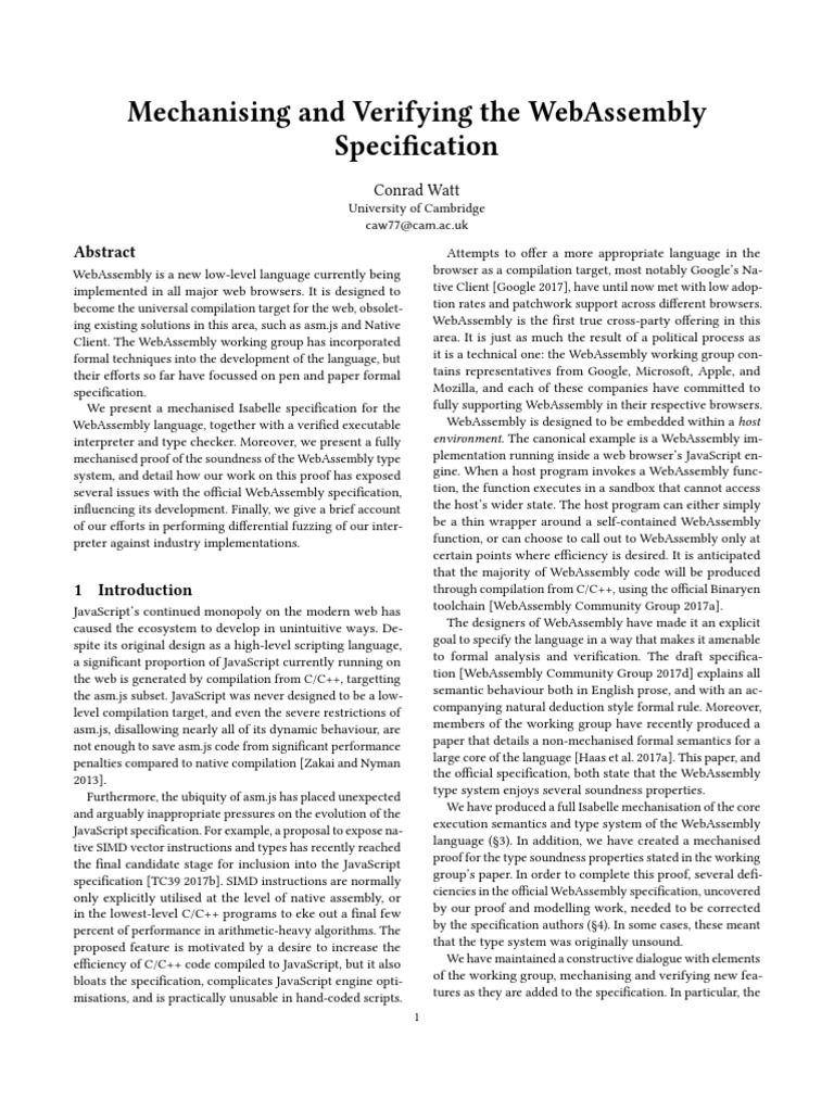 Mechanising and Verifying The WebAssembly Specification 'At The Top Level' | Download Free PDF ...