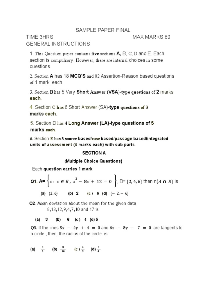 Sample Paper Final - Classxi | PDF | Mathematics | Mathematical Objects