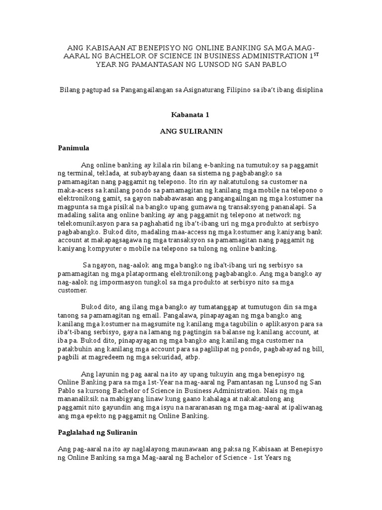 Kabanata 1 Ang Suliranin Panimula | PDF