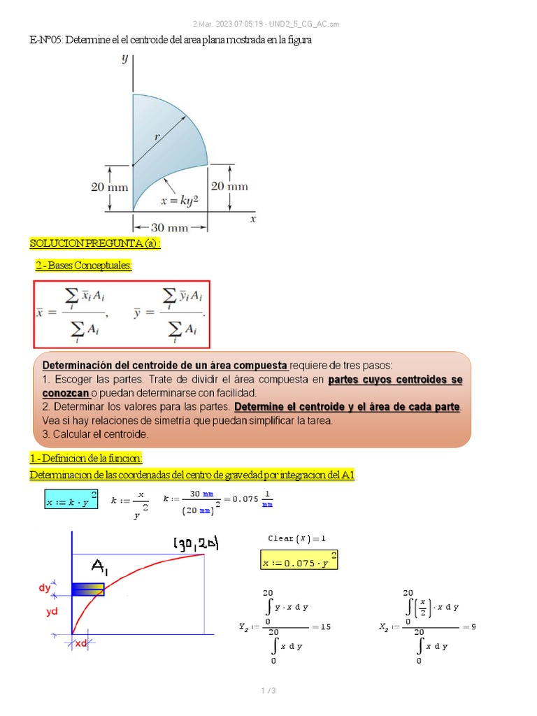 E-Nº05: Determine El El Centroide Del Area Plana Mostrada Enla Figura | PDF