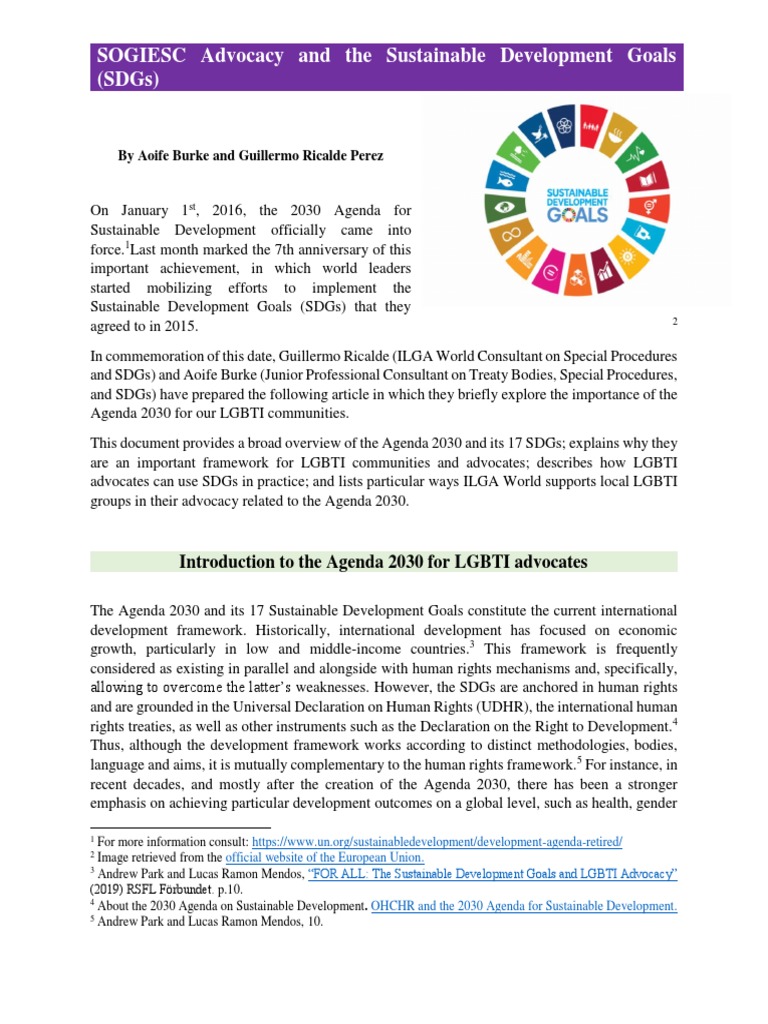 SOGIESC Advocacy and the Sustainable Development Goals (SDGs | PDF | Lgbt | LGBTQIA+ Studies