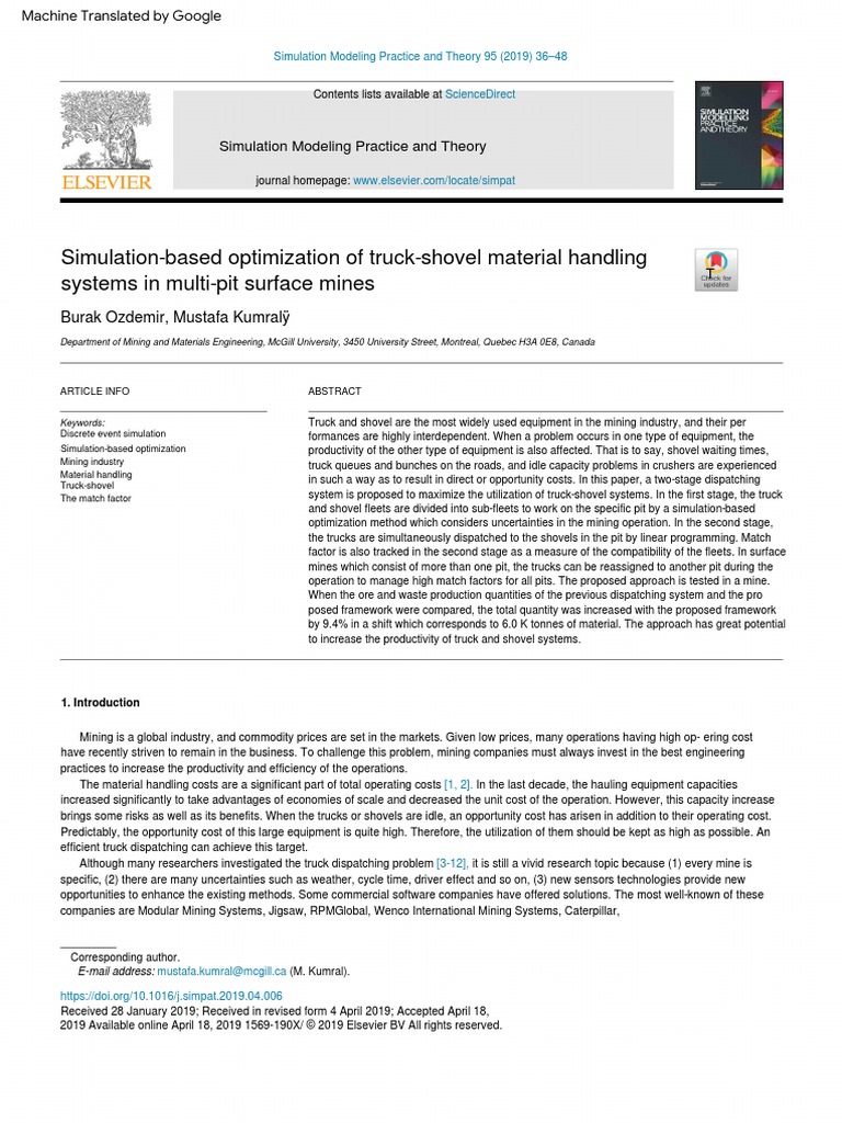Simulation Based Optimization Of Truck Shovel Material Handling Systems