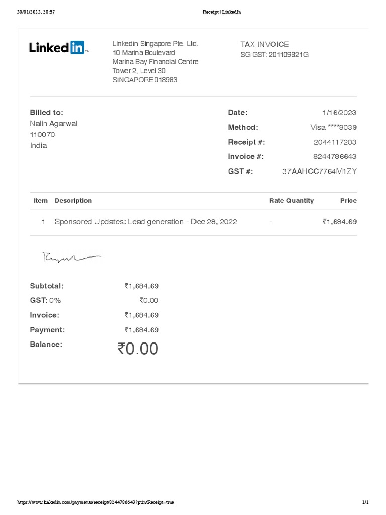 Receipt - LinkedIn 1684 | PDF