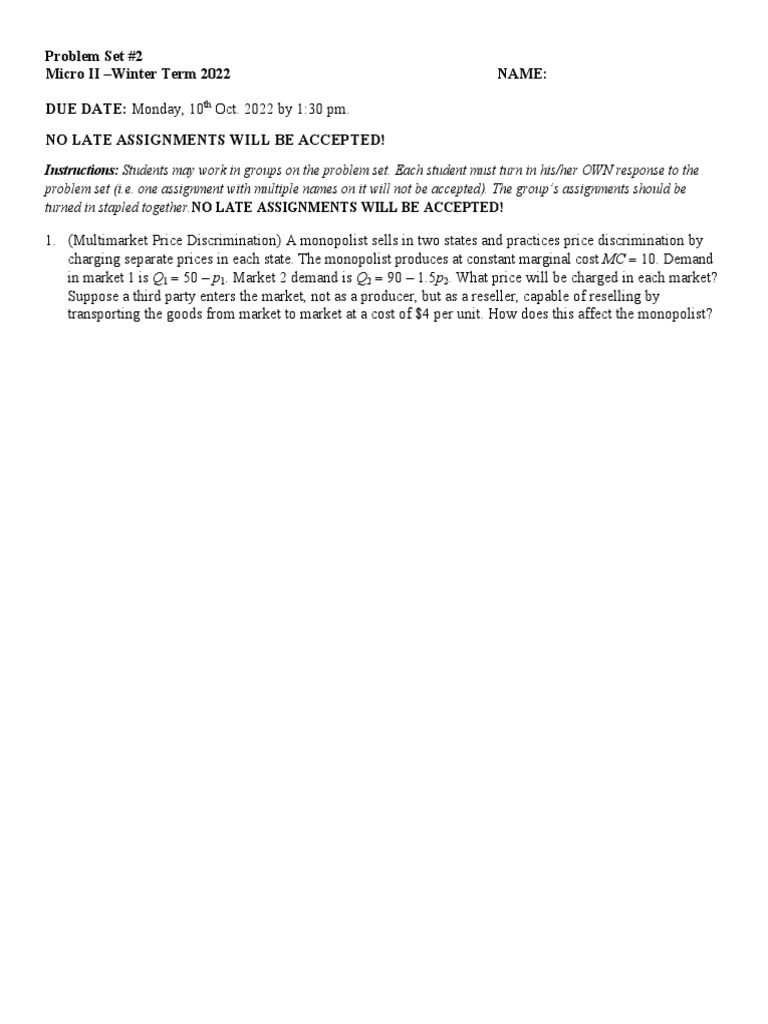 Ps 2 Micro Ii 2022 Pdf Monopoly Profit Economics