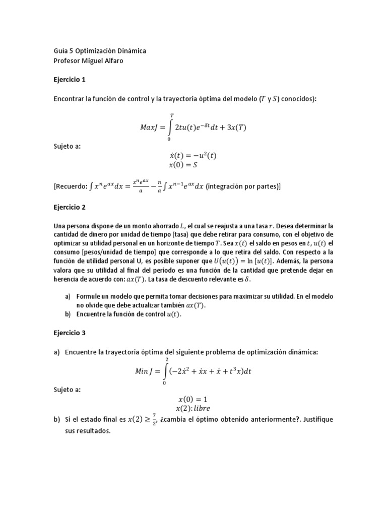Guia 5 Ejercicios de Optimizacion Dinamica 2 | PDF | Optimización Matemática | Economias