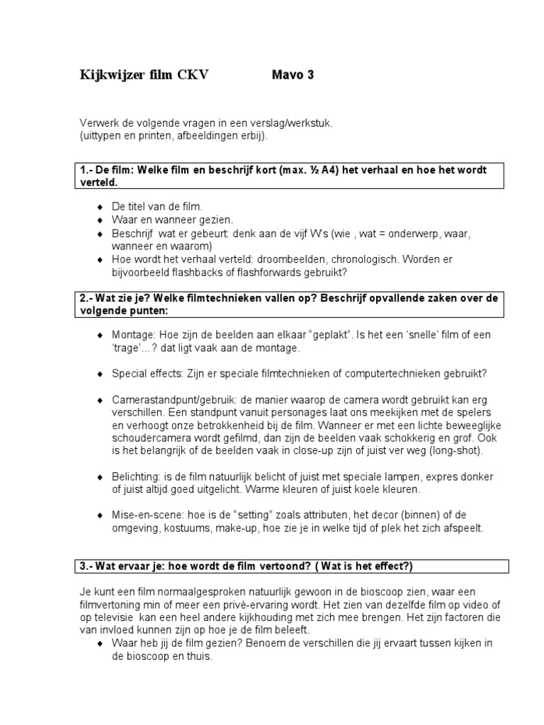 CKV Kijkwijzer Film Mavo 3-1 | PDF