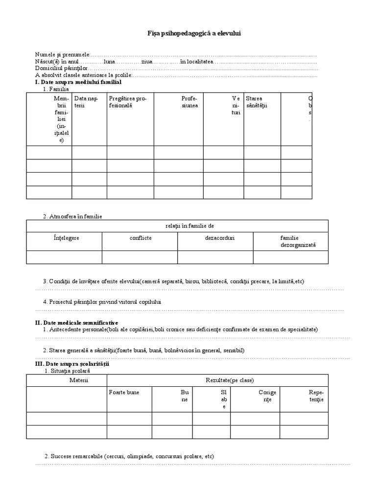 Fisa Psihopedagogica-2 | PDF