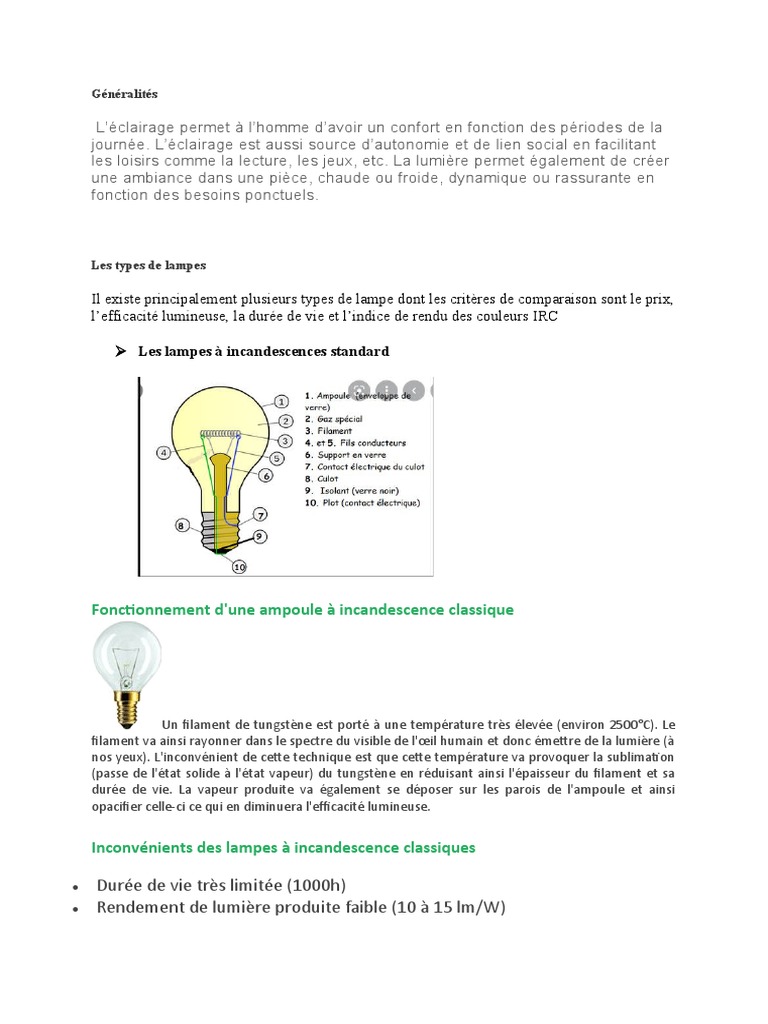 Types et fonctionnement des lampes | PDF | Lampe à incandescence | Tube ...