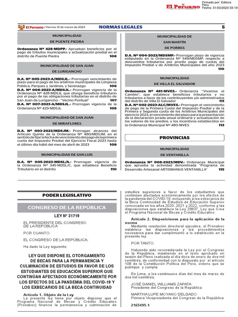 Normas Legales: Congreso de La República | Descargar gratis PDF | Gobierno