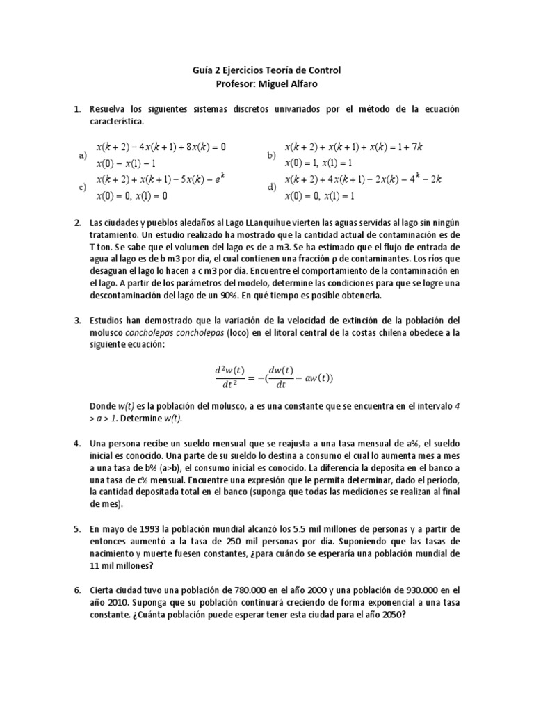 Guía 2 Ejercicios Teoría de Control | PDF | Triángulo | Población mundial