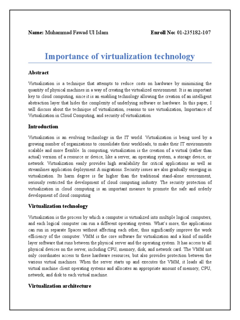Importance of Virtualization Technology | PDF | Virtualization | Cloud Computing