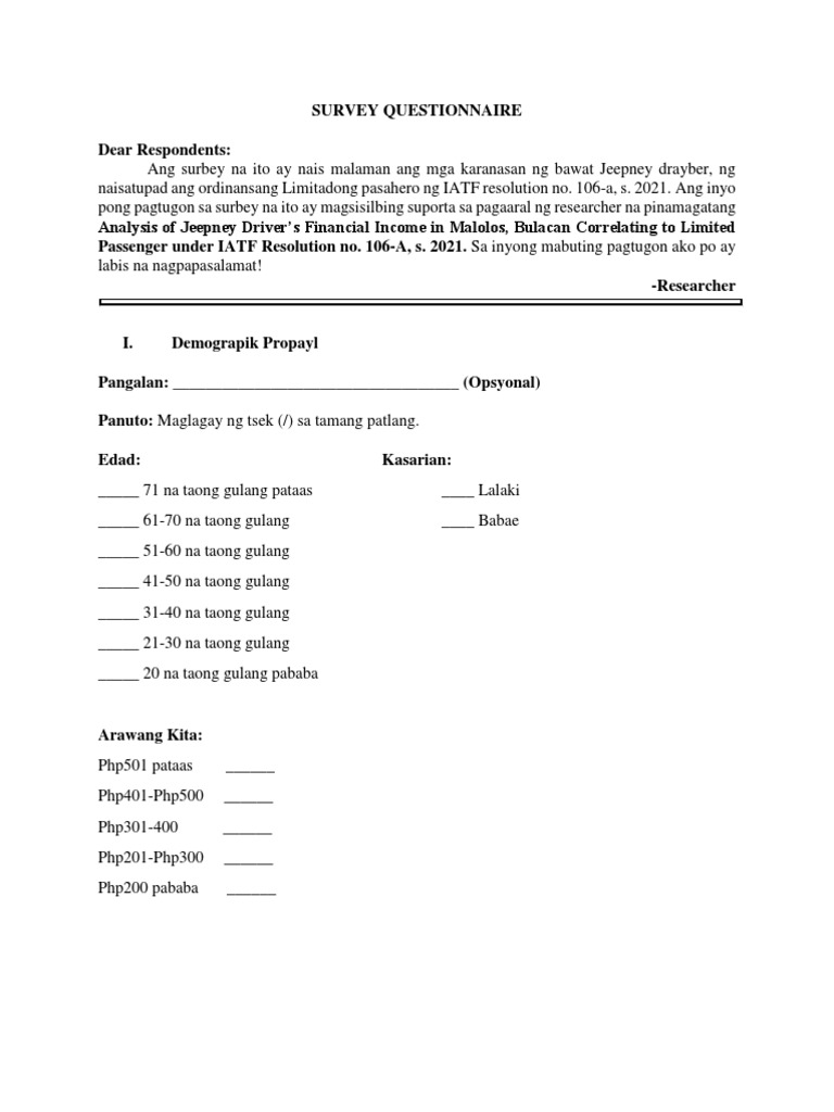 Questionnaire NJSS | PDF