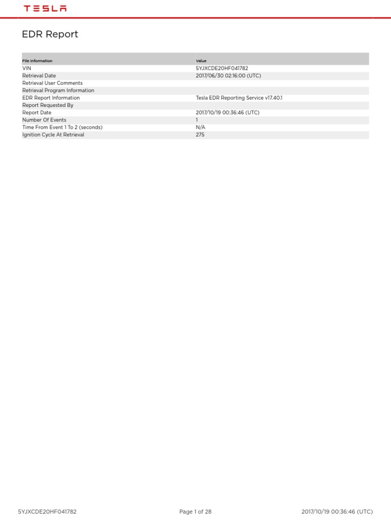 Tesla Sample EDR Report X | PDF | Anti Lock Braking System | Airbag