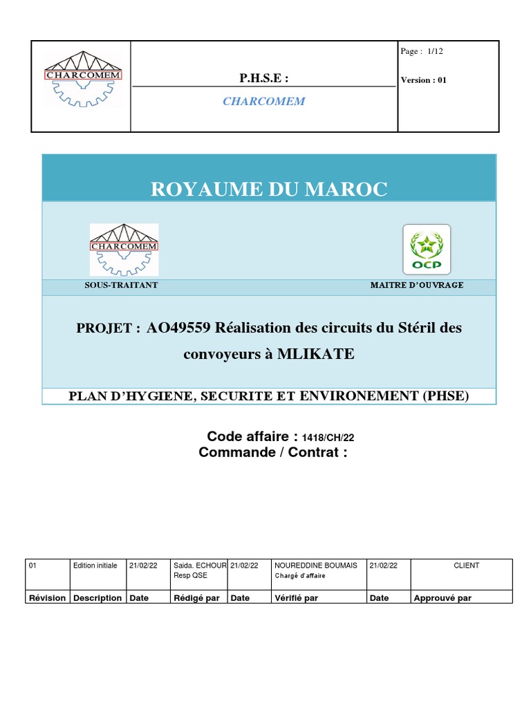 Plan HSE pour le projet MLIKATE | PDF | Sécurité | Prophylaxie