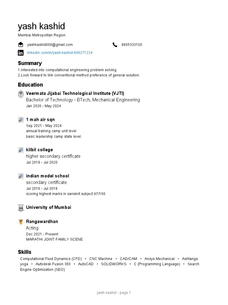 Resume Yash Kashid+ | PDF
