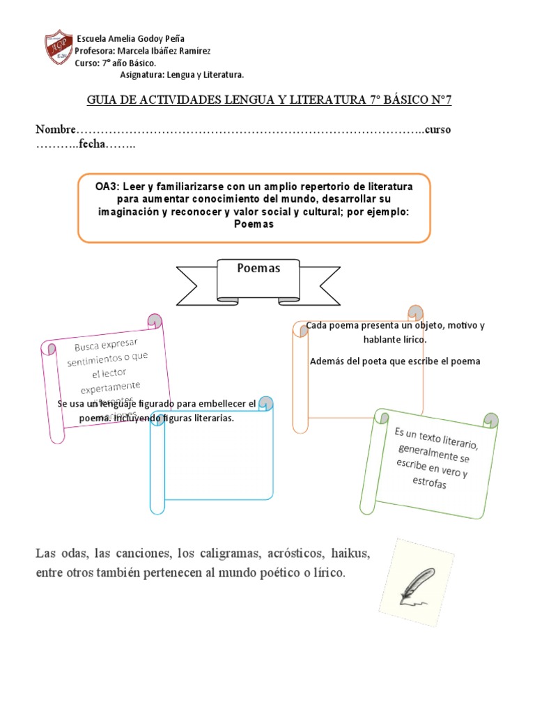 GUÍA DE ACTIVIDADES N°7 LENGUA Y LITERATURA 7° BÁSICO | PDF | Poesía ...
