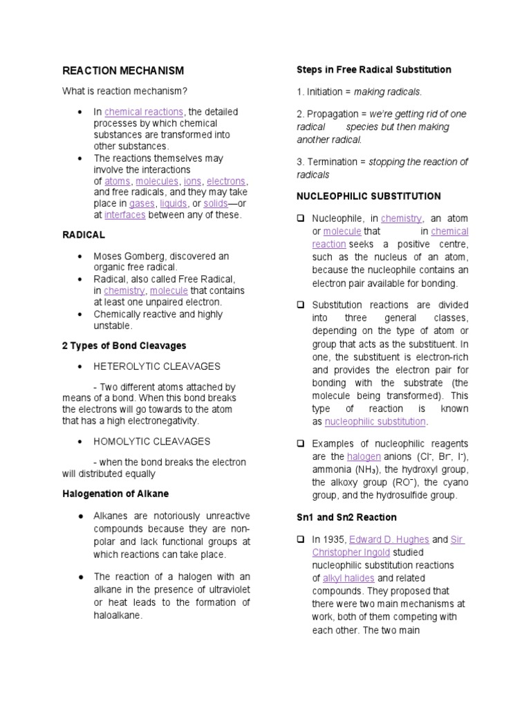 REACTION-MECHANISM Handout | PDF | Radical (Chemistry) | Chemical Reactions