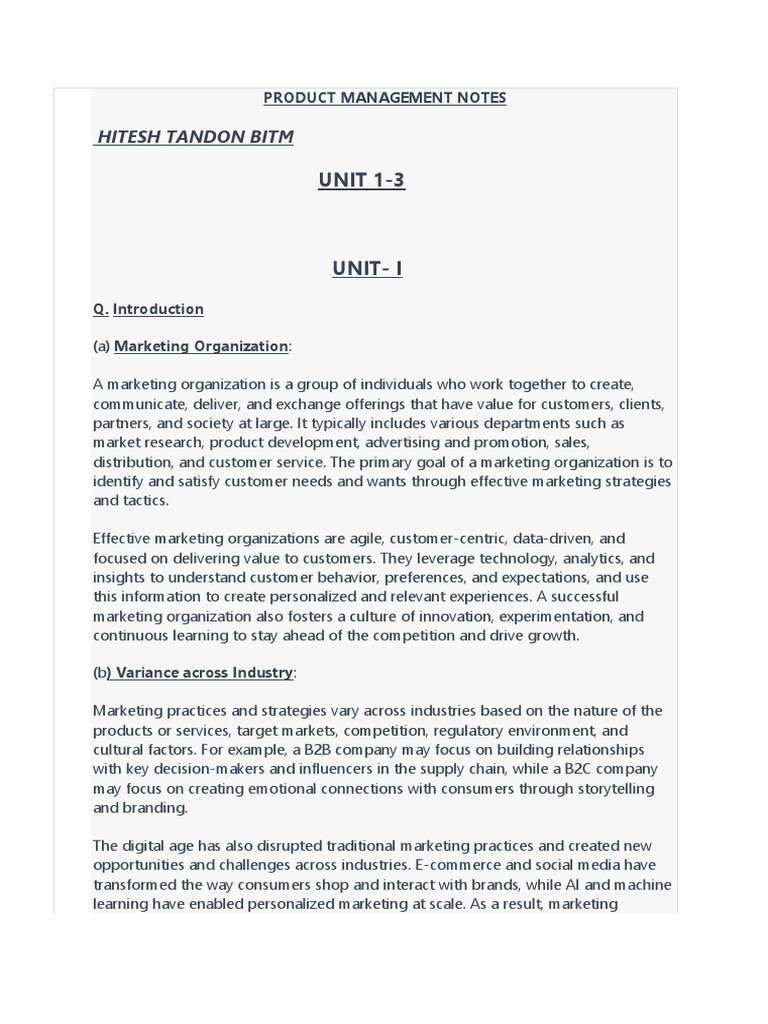 Hitesh Tandon Bitm Product Management Notes | PDF | Marketing | Pricing