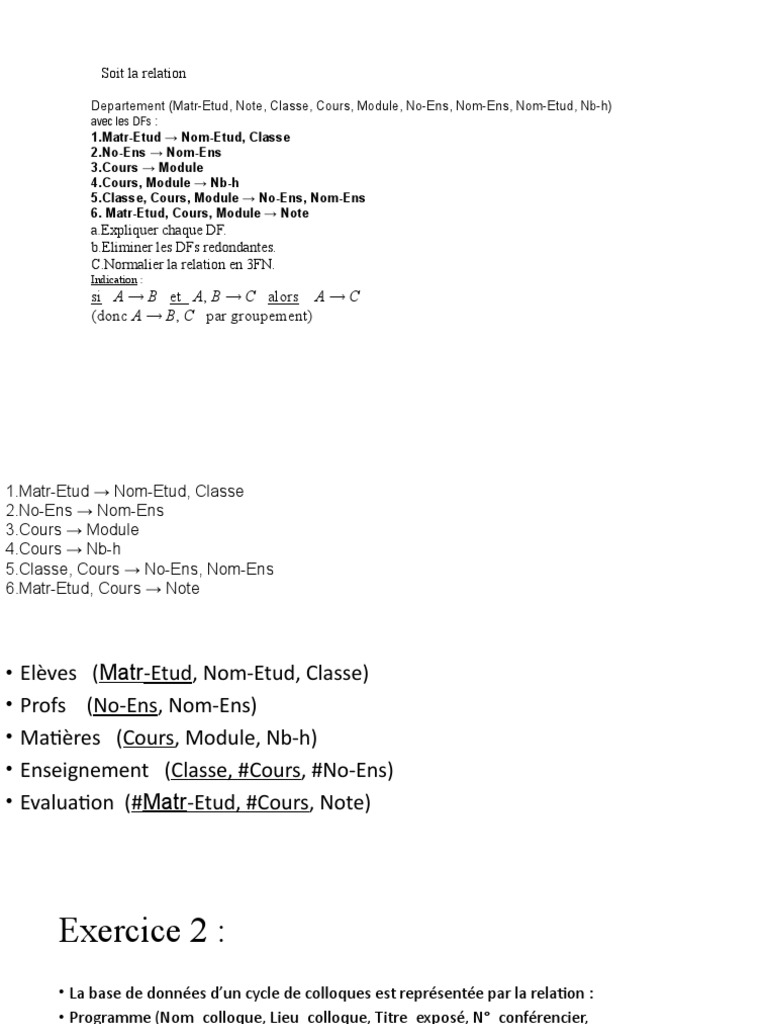 Exercices Normalisation | PDF