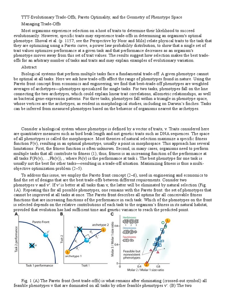 196 Ttt Evolutionary Trade Offs Pareto Optimality And The Geometry Of Phenotype Space Pdf 