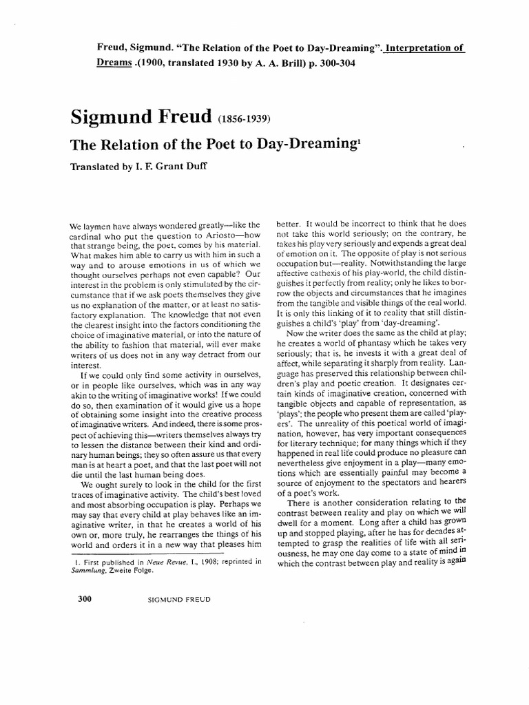 6 - Sigmund Freud, The Relation of The Poet To Day-Dreaming | PDF