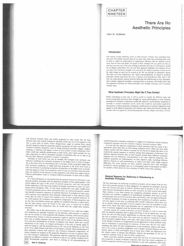 10 - Alan Goldman, There Are No Aesthetic Principles | PDF