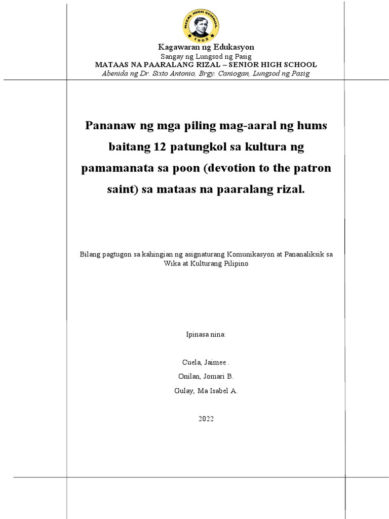 Pahinang-Titulo - Pananaliksik (PAUNANG PAHINA) | PDF