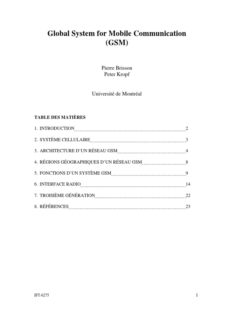 Global System For Mobile Communication (GSM) : Pierre Brisson Peter ...