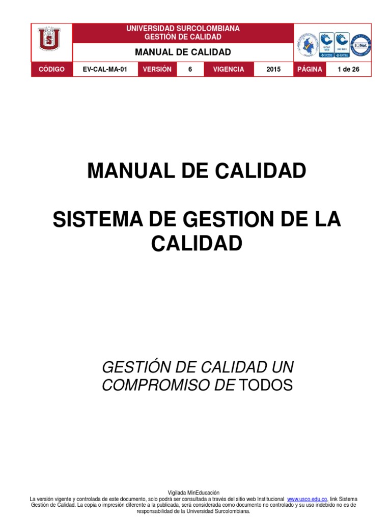 Ejemplo Manual de Calidad | PDF | Calidad (comercial) | Sistema de manejo de calidad