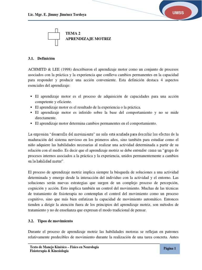Aprendizaje Motriz | PDF | Aprendizaje | Ciencia cognitiva