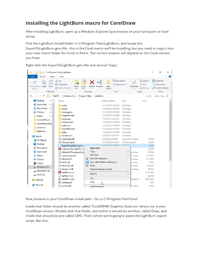Installing The LightBurn Macro For CorelDraw | PDF