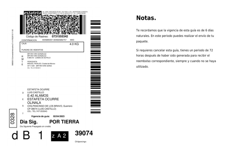 Guía de Envío Ejemplo | PDF