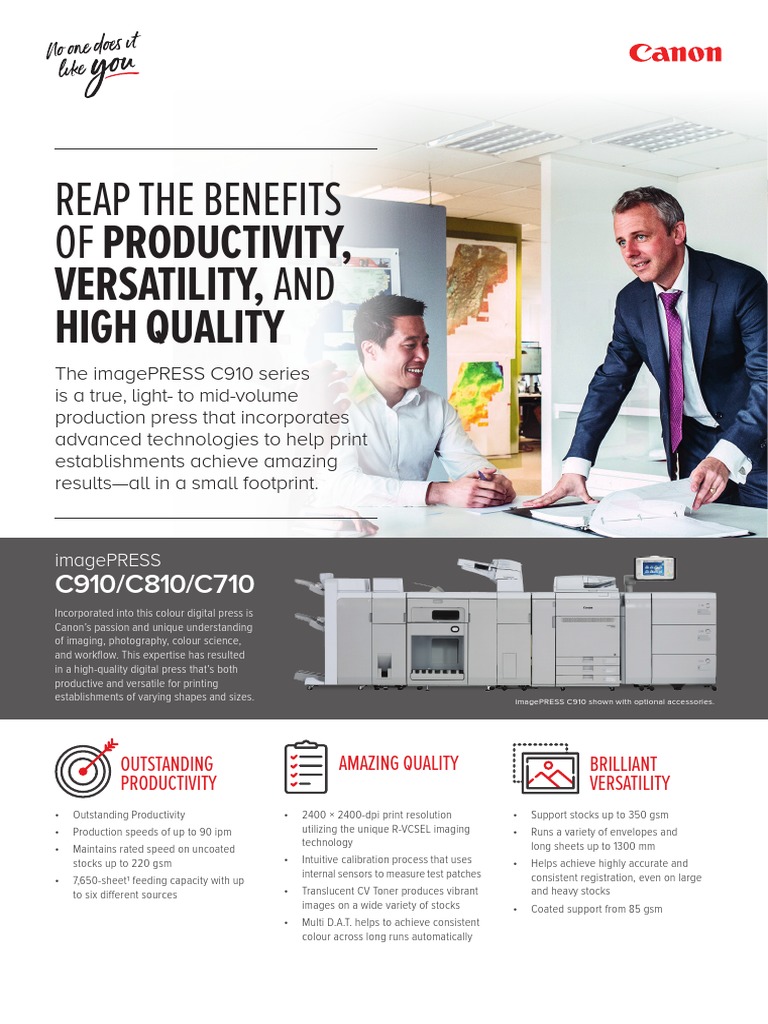 Canon imagePRESS C910/C810/C710 Specs | PDF | Paper | Graphic Design