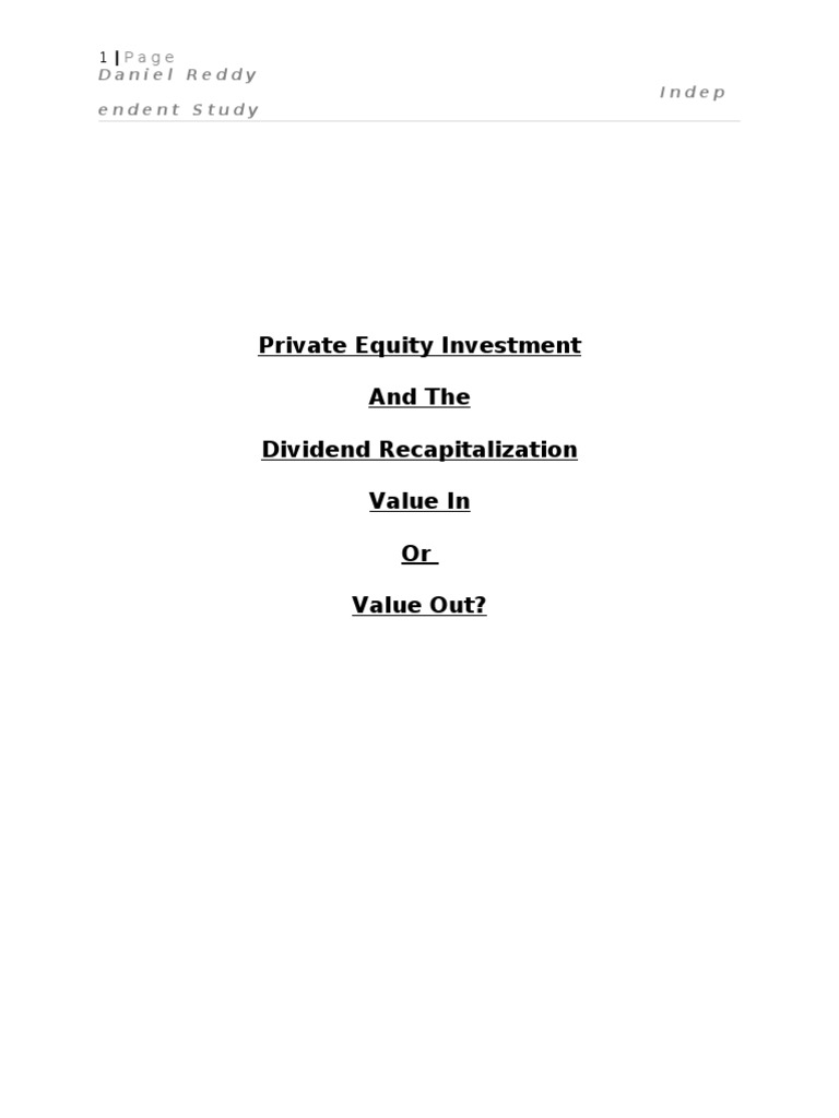 Private Equity Paper Danielreddy | PDF | Private Equity | Leveraged Buyout
