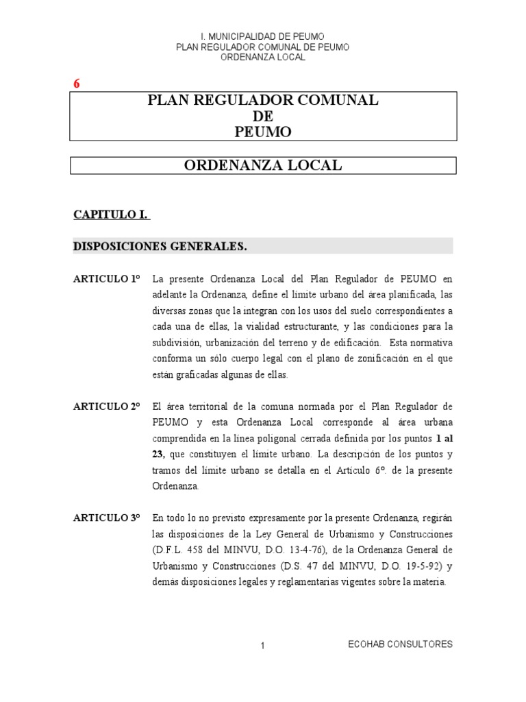 Ordenanza Local Peumo | Descargar gratis PDF | Planificación urbana