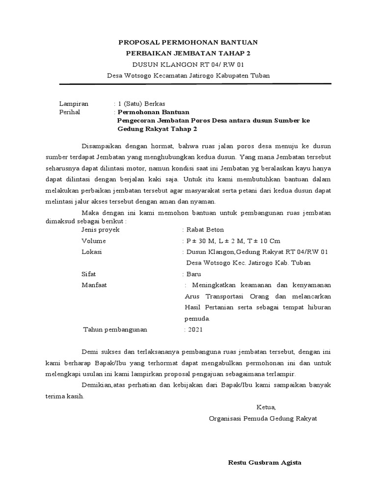PROPOSAL UNTUK PERBAIKAN JEMBATAN | PDF
